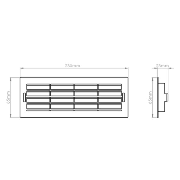 Air brick vent grille edged 204mm x 60mm white